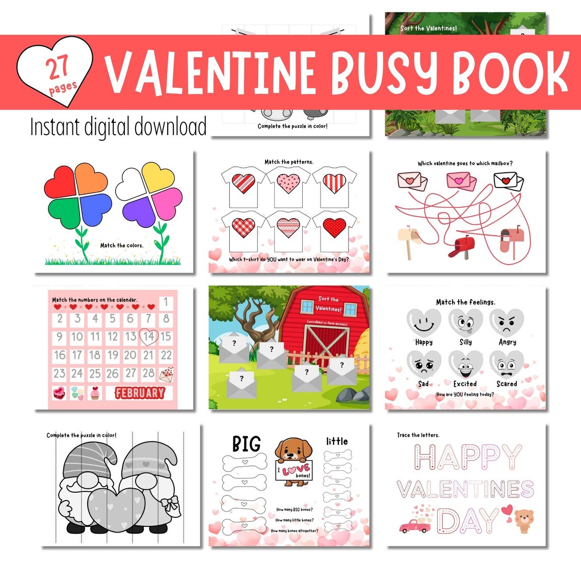 Valentines Day Toddler Busy Book Pre K Quiet Book | Printable Busy Book ...