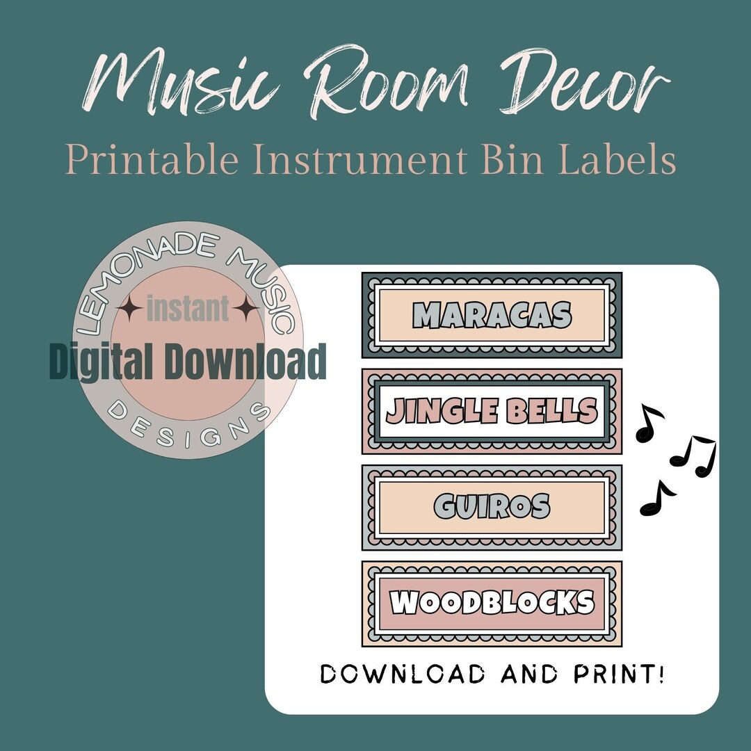 Printable Elementary Music Classroom Decor, Music Room Instrument Bin ...
