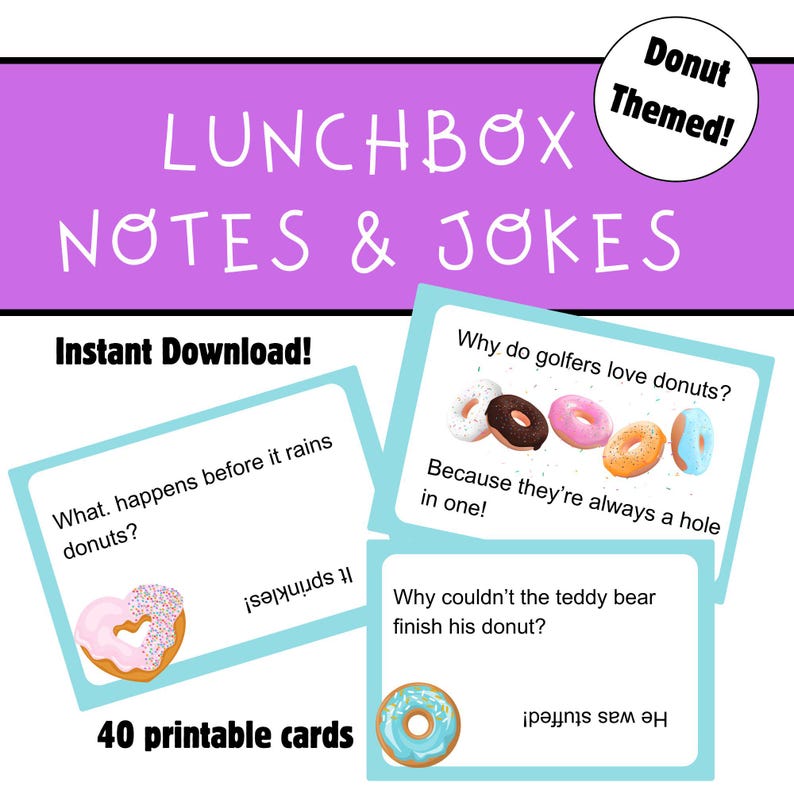Printable Lunchbox Notes and Jokes for Kids | Donut Theme Jokes for ...