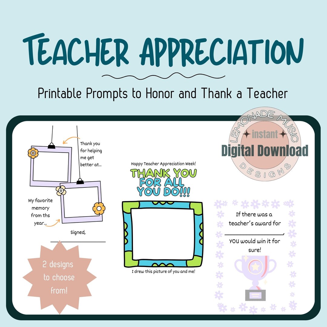Teacher Appreciation Pages With Prompts, Letter to Teacher for Teacher ...