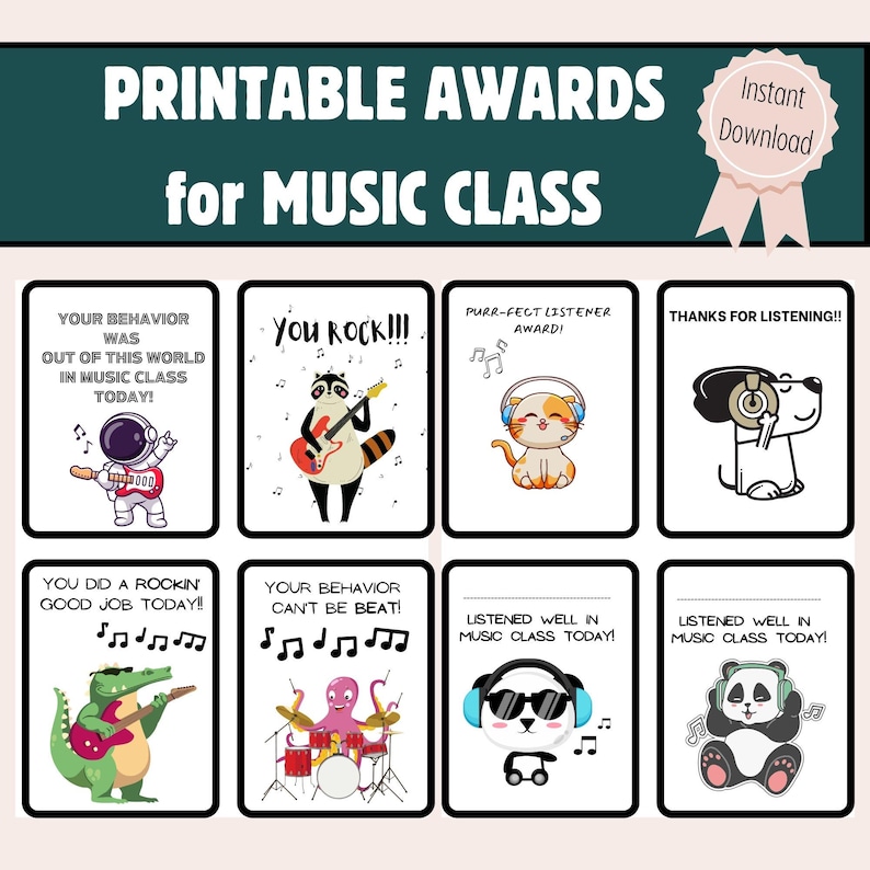 Printable Awards for Elementary Music | General Music Class Awards ...