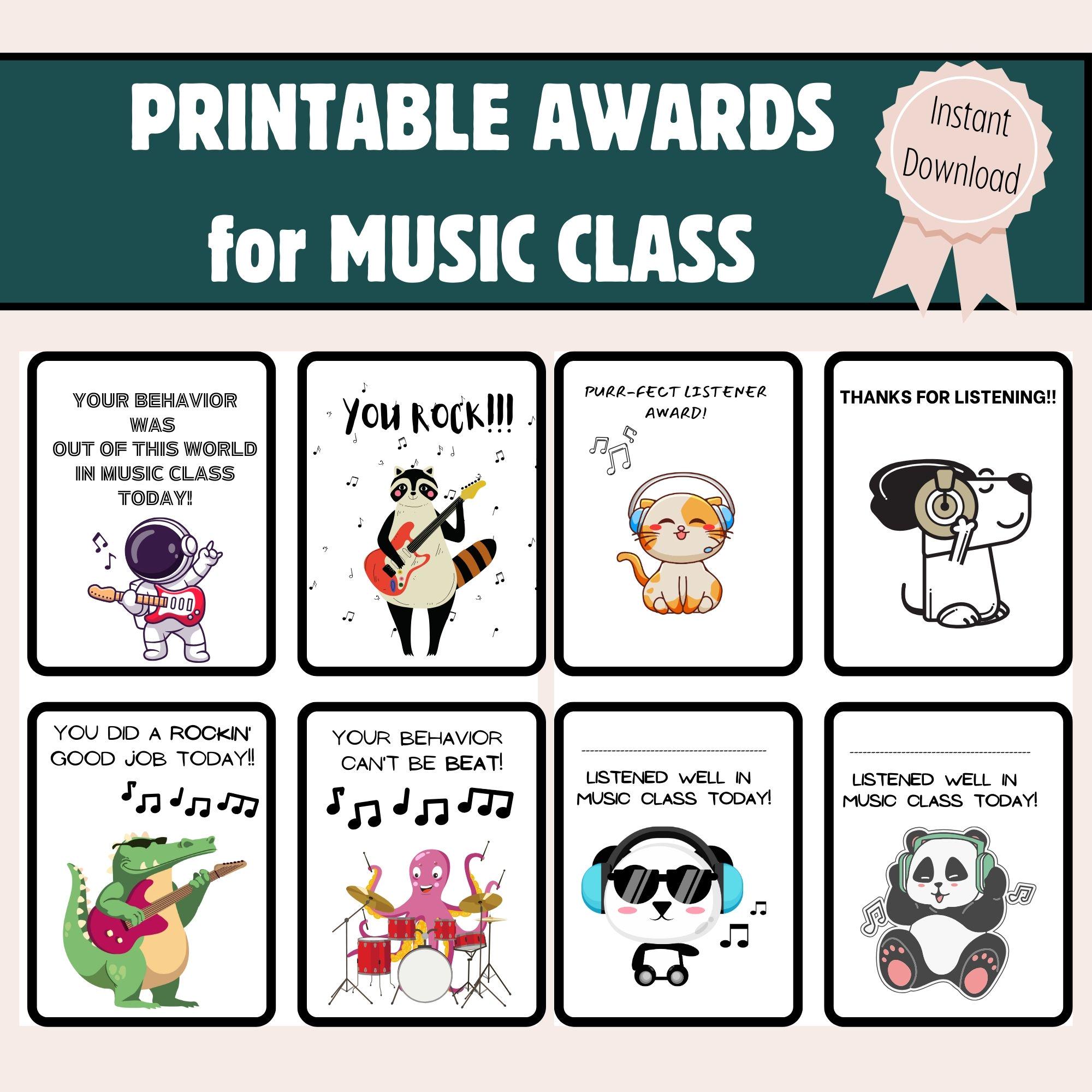 Printable Awards for Elementary Music | General Music Class Awards ...