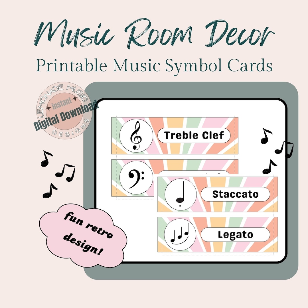 Music Symbols Printable Music Room Decor Retro Theme Music Posters for ...