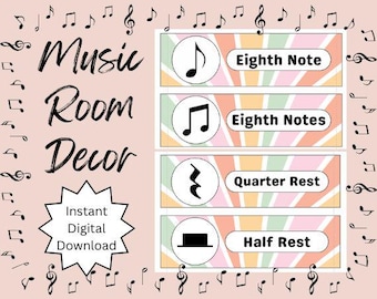 Music Room Notes and Rests Cards, Printable Elementary Music Room Decor ...
