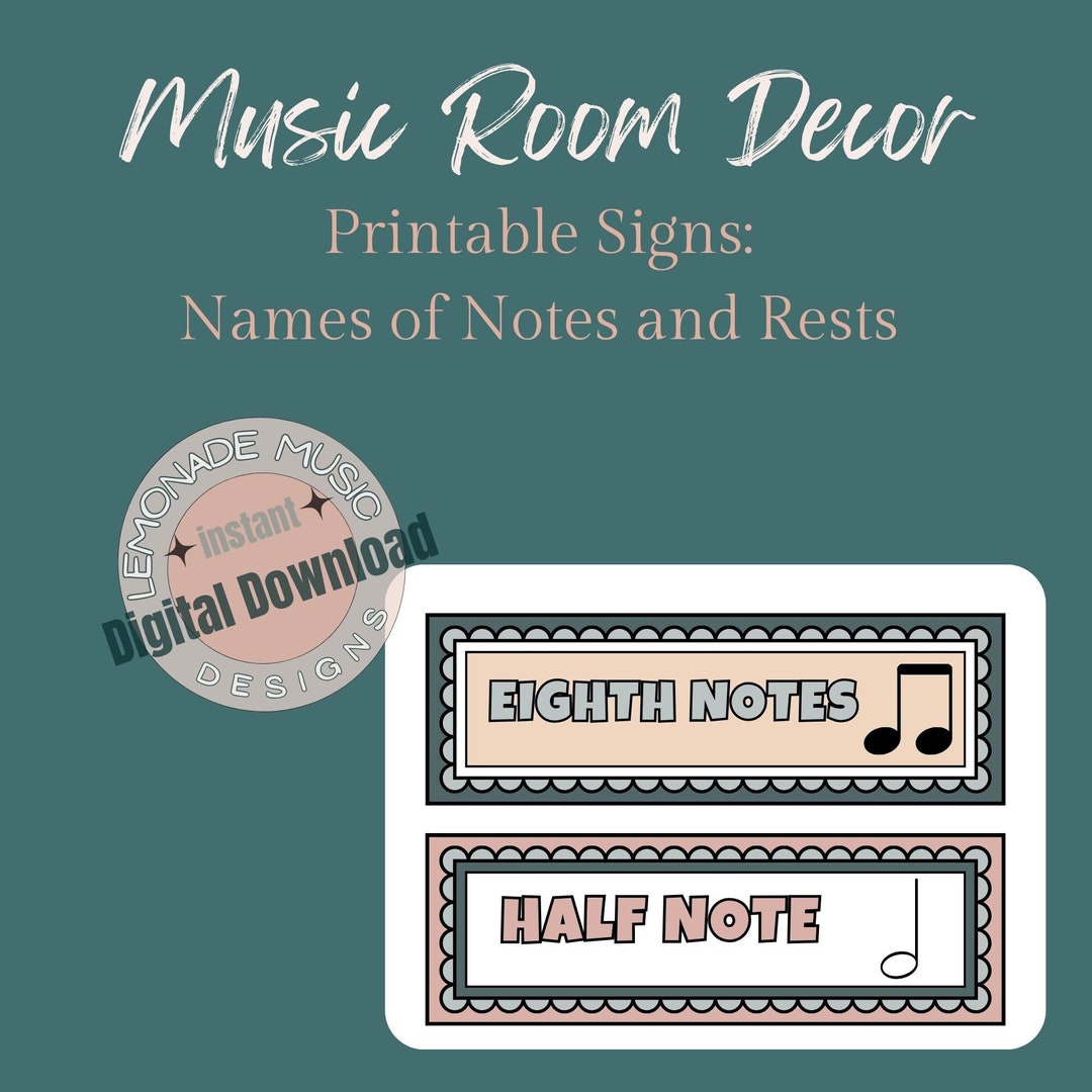 Music Notes and Rests Printable Music Room Decor Music Posters for ...
