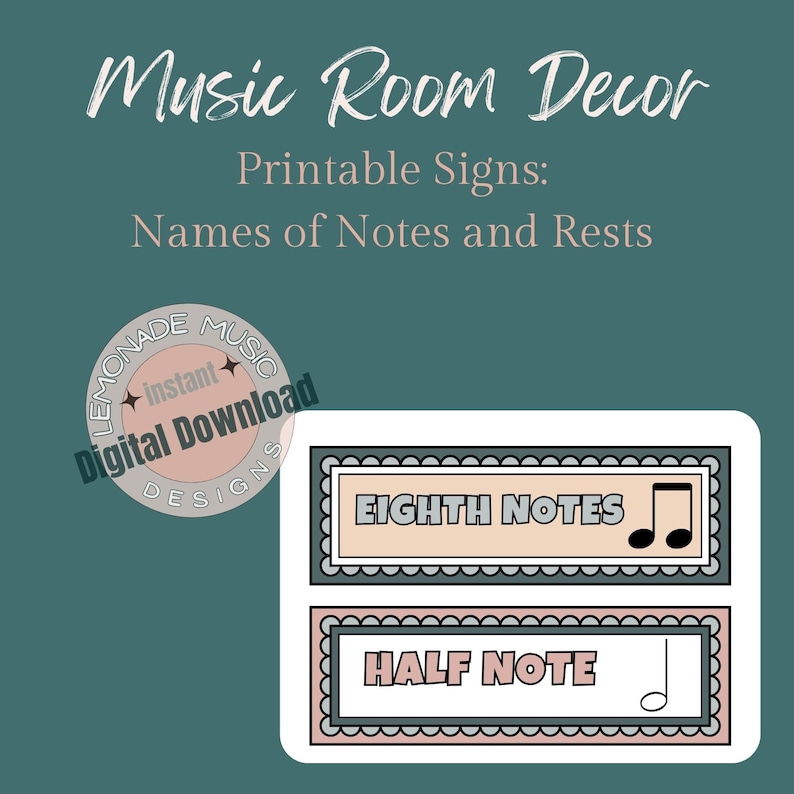 Music Notes and Rests Printable Music Room Decor Music Posters for ...