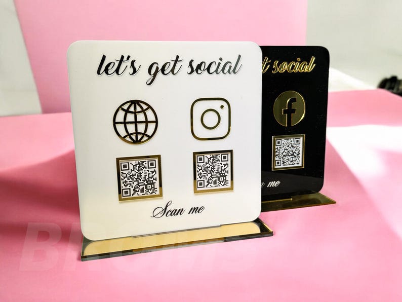 Multi QR Code Social Media Sign, QR Code Display Acrylic, Custom Logo Sign, Restaurant Bar ...