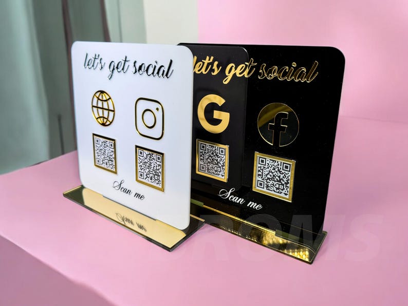 Multi QR Code Social Media Sign, QR Code Display Acrylic, Custom Logo ...