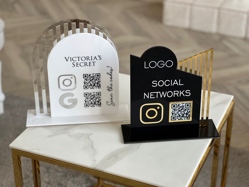 Acrylic Social Media Sign, Multi QR Code, Let's Connect Qr Code Stand ...
