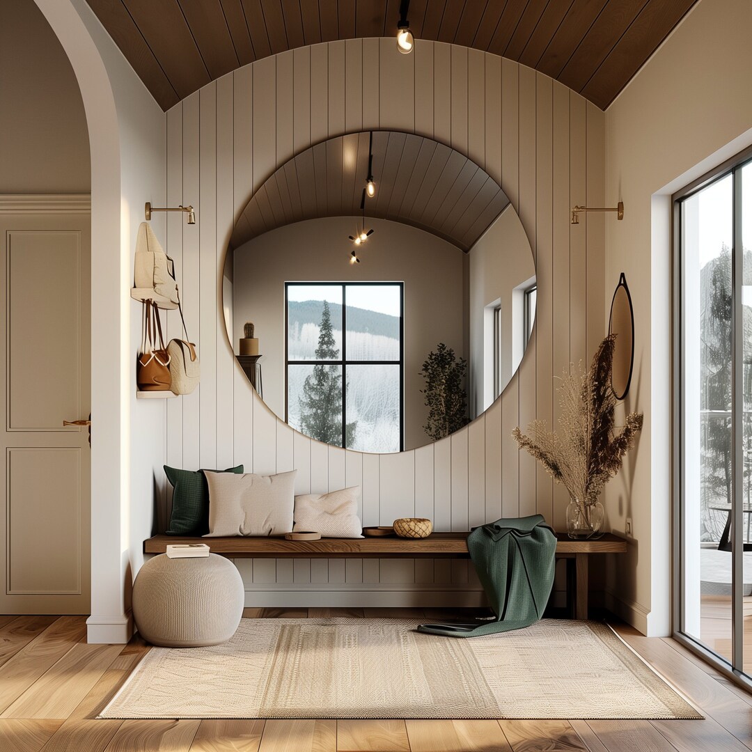 Circle Mirror Wall Decor, Aesthetic Round Modern Mirror for Living Room ...