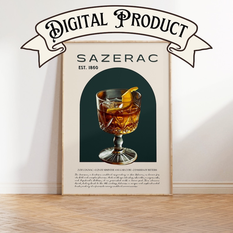 Sazerac, Last Minute Gift, French Quarter Art, Bartender Gift ...