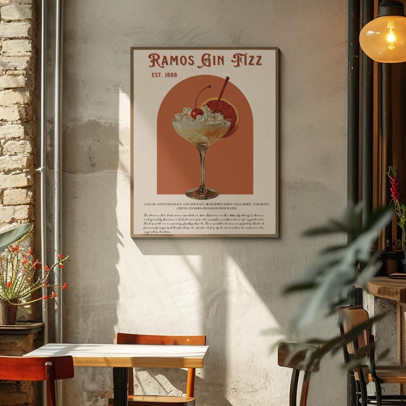 Ramos Gin Fizz Vintage Cocktail Print, Gin Print, Gin and Tonic Print ...