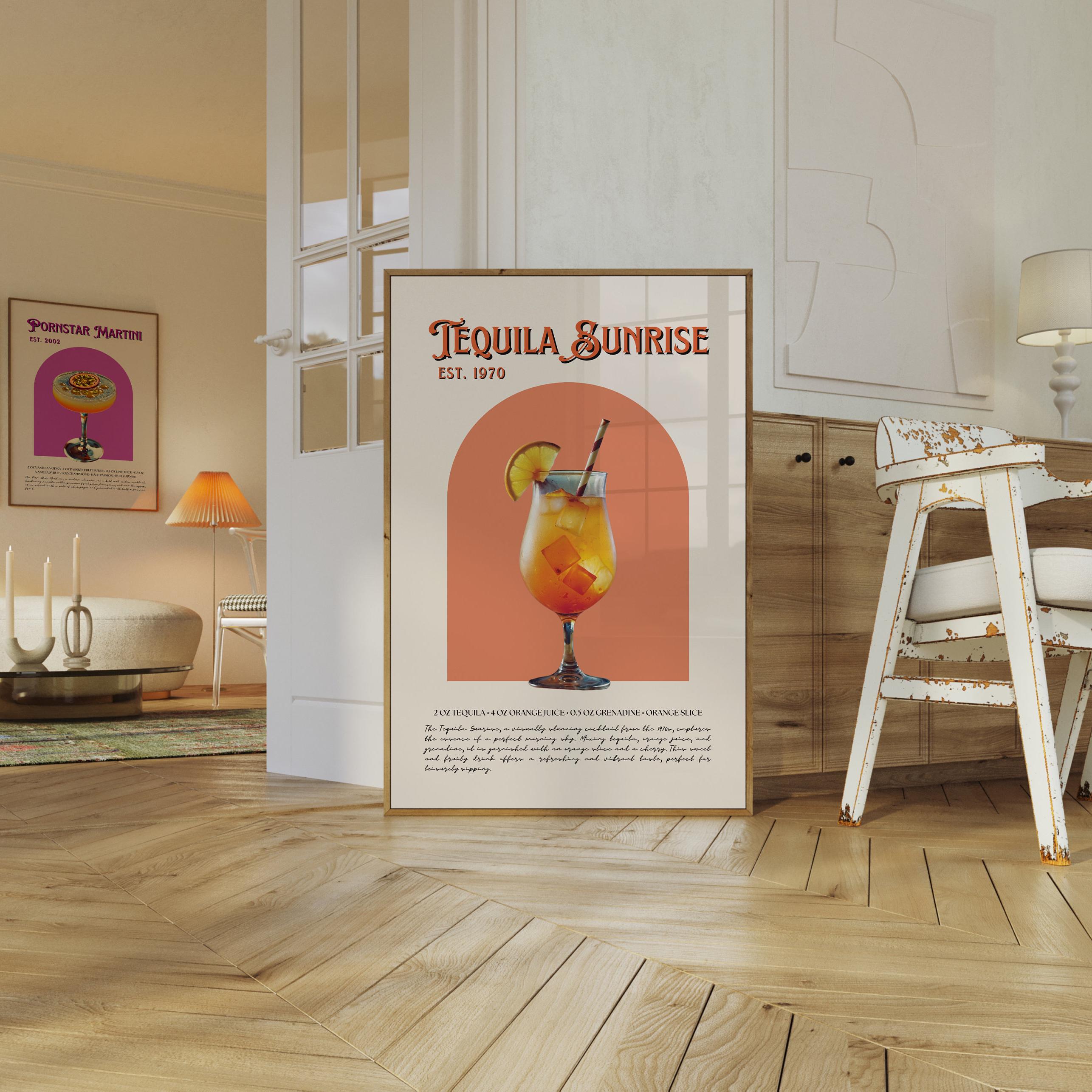 Tequila Sunrise Cocktail Print, Tequila Sunrise Signage, Bar Cart ...