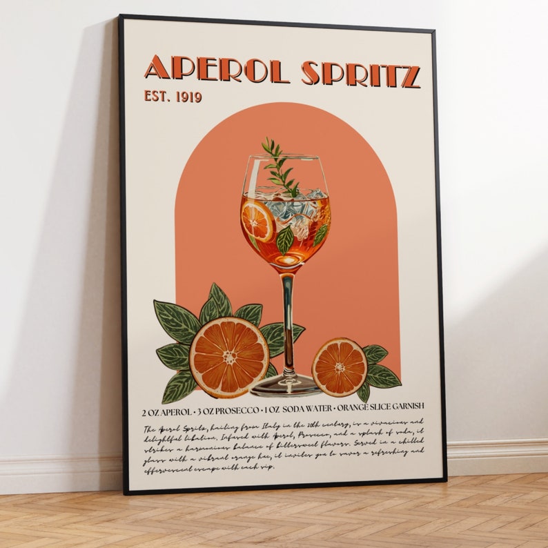 Aperol Spritz Print, Aperol Spritz Poster, Classic Cocktail Bar Wall ...