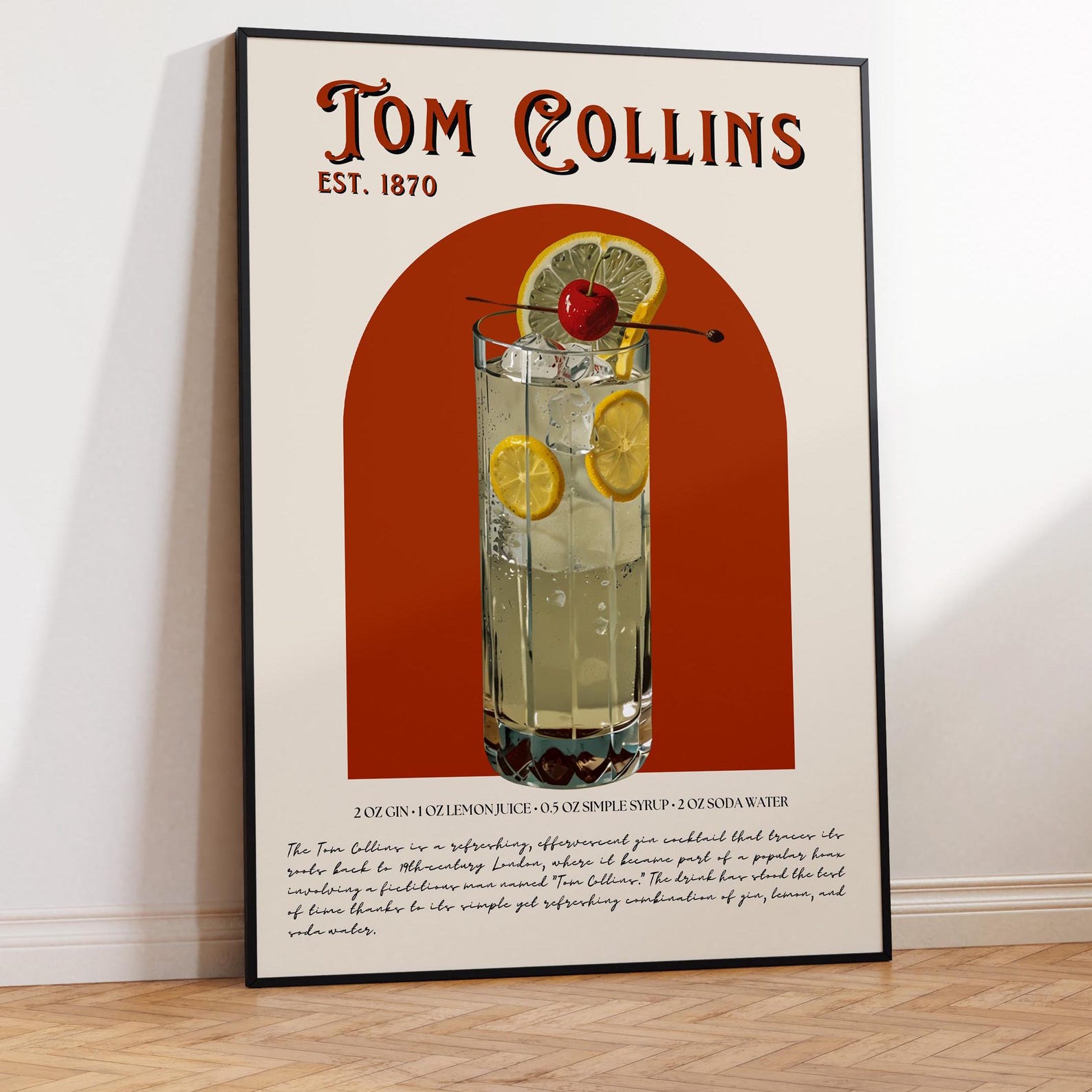 Tom Collins Cocktail Print, Tom Collins Cocktail Poster, Bar Cart ...