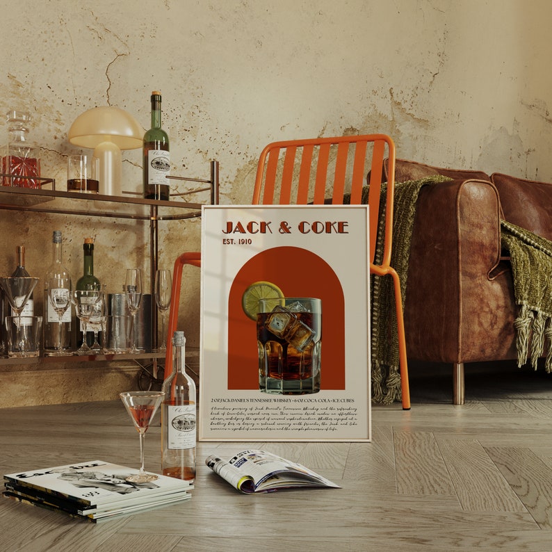 Jack & Coke Print, Classic Cocktail Bar Wall Art, Bar Cart Art Prints ...