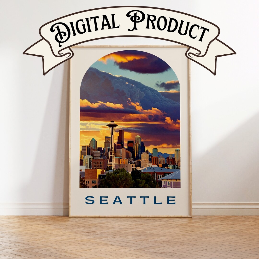 Seattle Print, Seattle Skyline Wall Art, Gift for Boyfriend, Seattleite ...