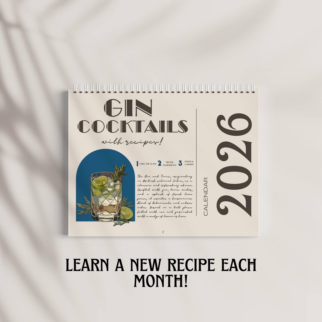 Gin Cocktail Calendar 2026, Gin Wall Art Calendar 2026, 2026 Wall ...