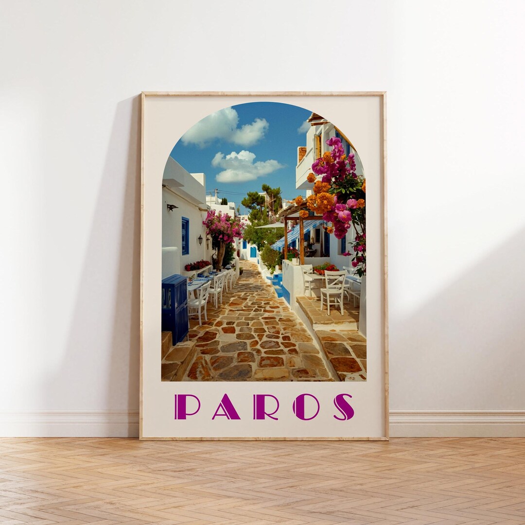 Paros Retro Poster, Travel Wall Art, Greece Wall Art, Island Wall Art ...
