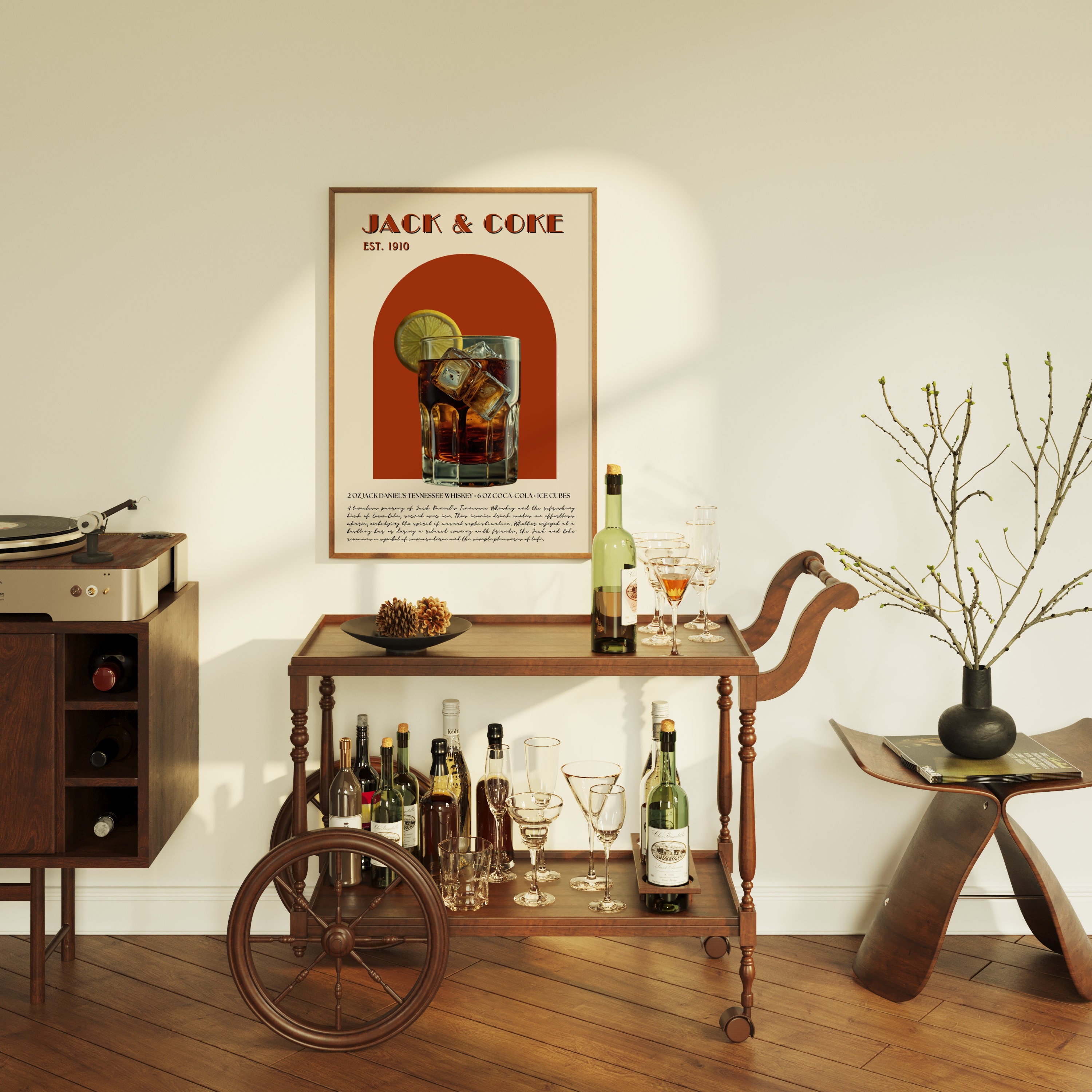 Jack & Coke Print, Classic Cocktail Bar Wall Art, Bar Cart Art Prints ...