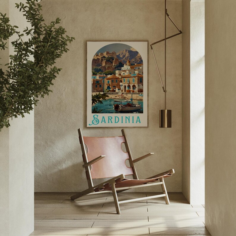 Sardinia Retro Poster, Travel Wall Art, Sardegna Wall Art, Island Wall ...