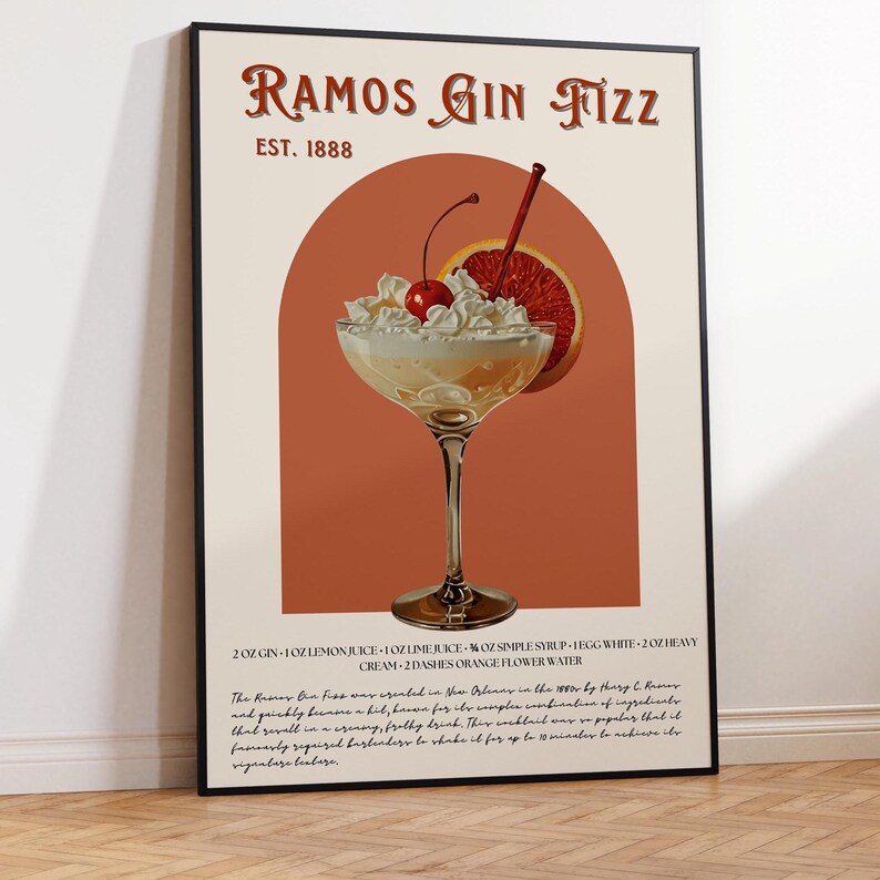 Ramos Gin Fizz Vintage Cocktail Print, Gin Print, Gin and Tonic Print ...