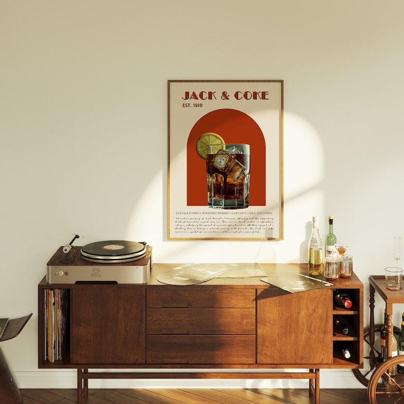 Jack & Coke Print, Classic Cocktail Bar Wall Art, Bar Cart Art Prints ...
