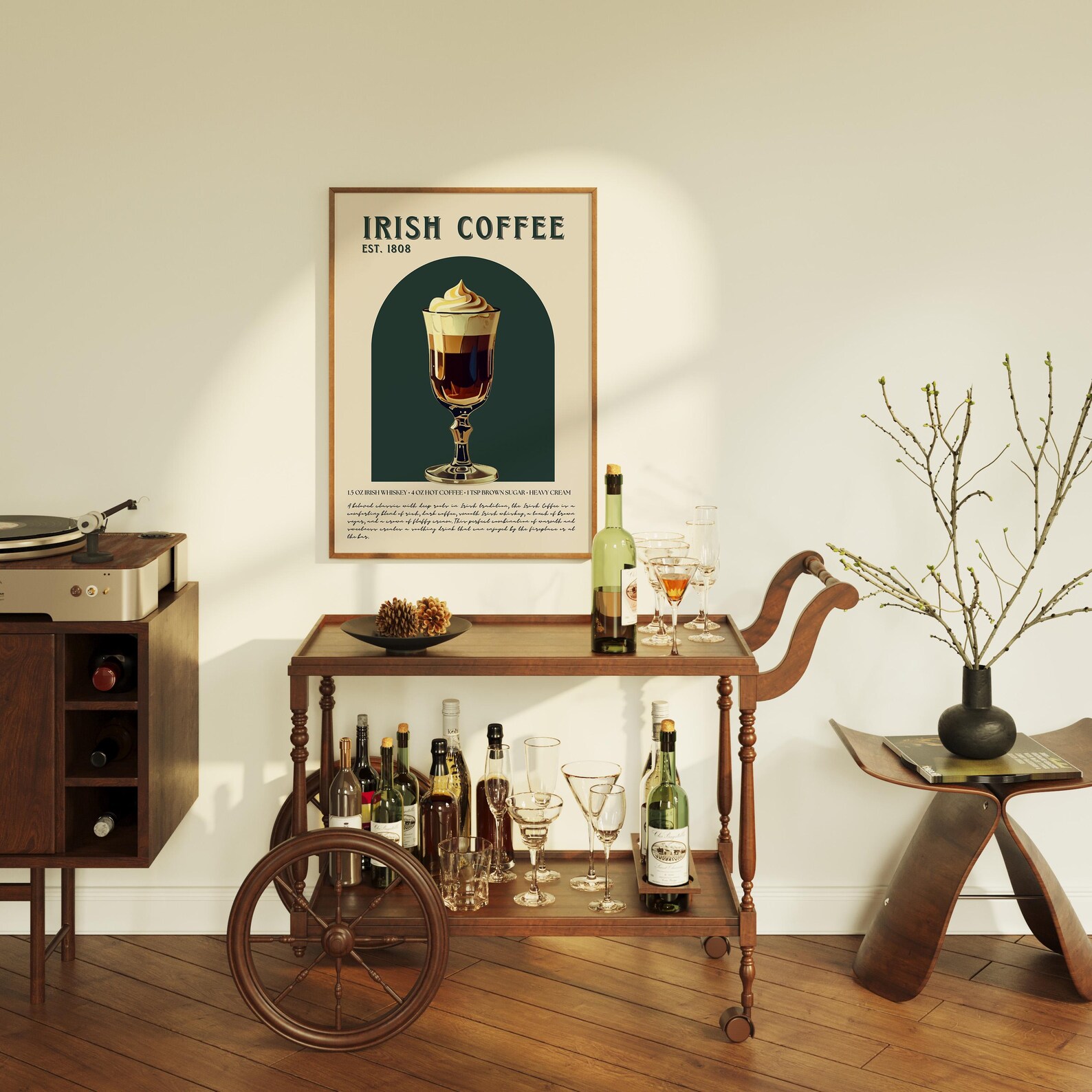 Irish Coffee Print, Whiskey Gift, Retro Whiskey Print, Vintage Bar ...