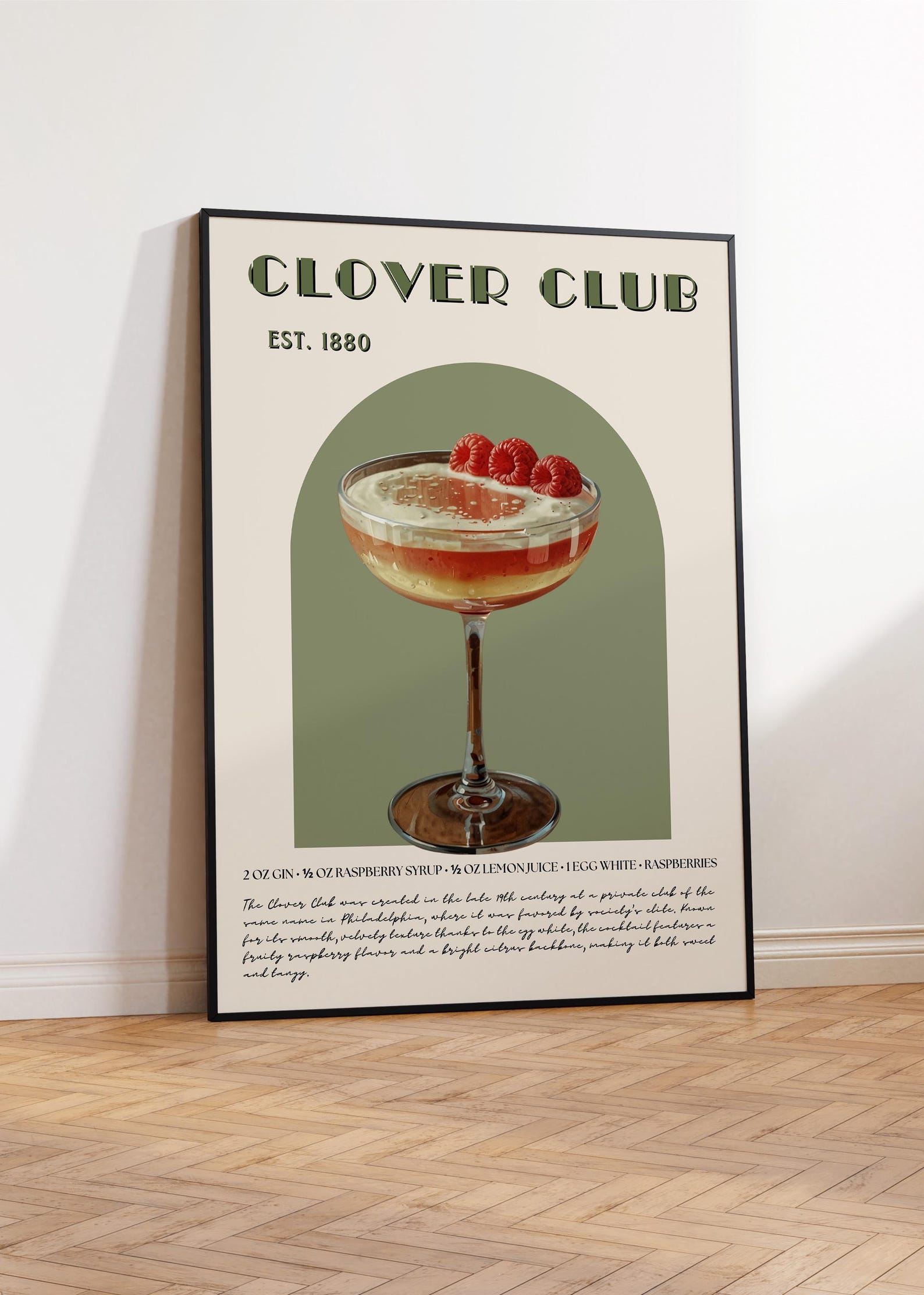 Clover Club, Cocktail Poster Clover Club, Vintage Art Bar Cart Decor ...