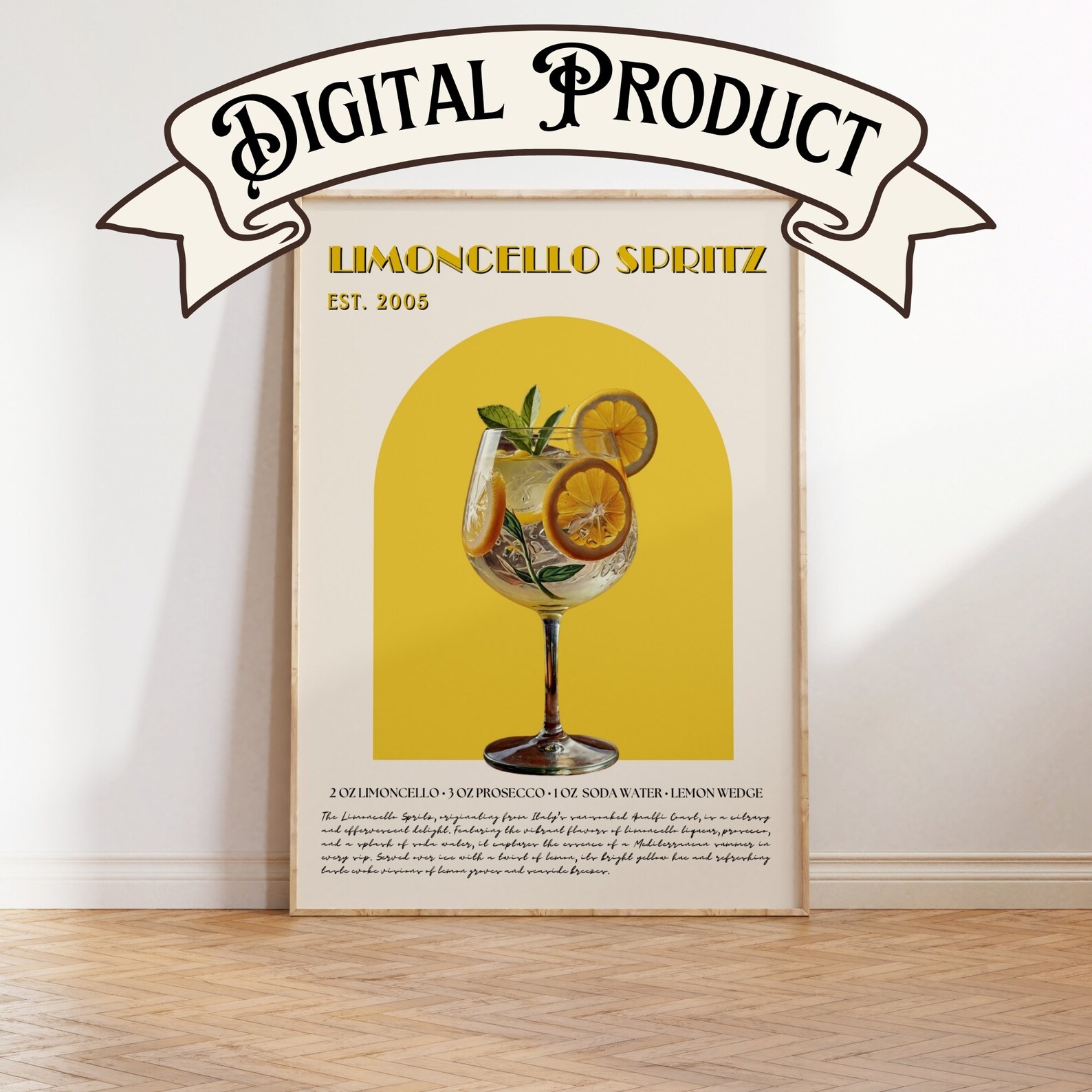 Limoncello Spritz Cocktail Poster - Italian Aesthetic Bar Cart Wall Art ...