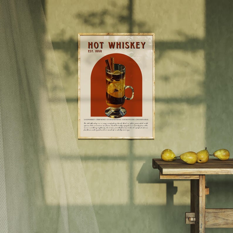 Hot Whiskey Print, Bar Cart Wall Art, Vintage Bar Print, Bar Print ...