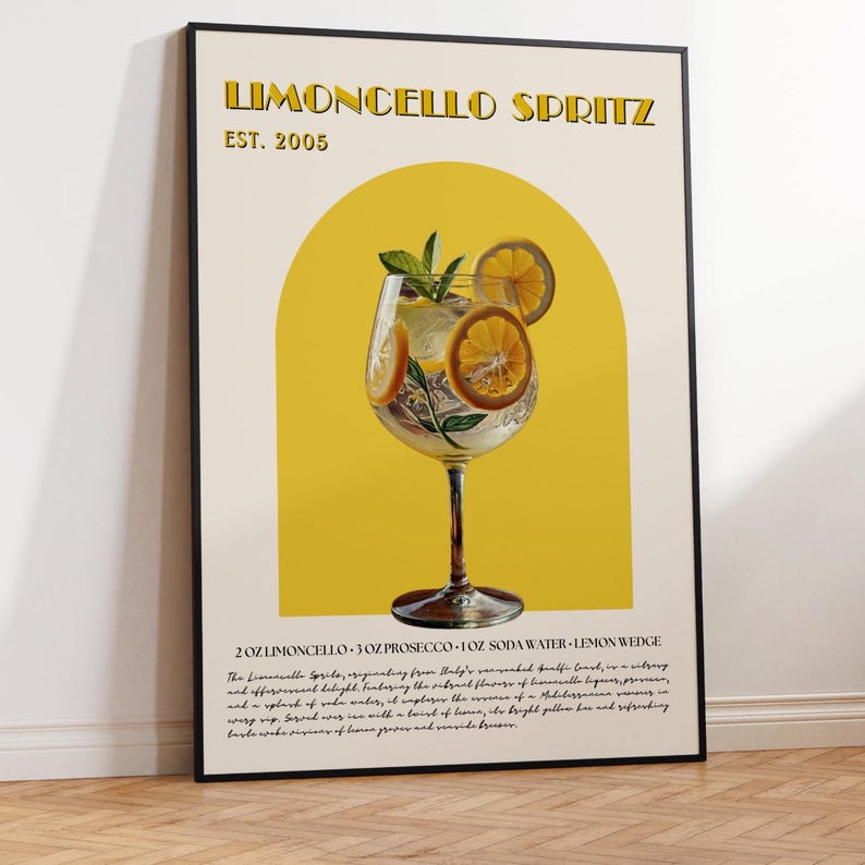Limoncello Spritz Cocktail Poster - Italian Aesthetic Bar Cart Wall Art ...