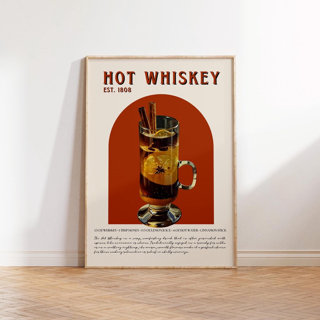 Hot Whiskey Print, Bar Cart Wall Art, Vintage Bar Print, Bar Print ...