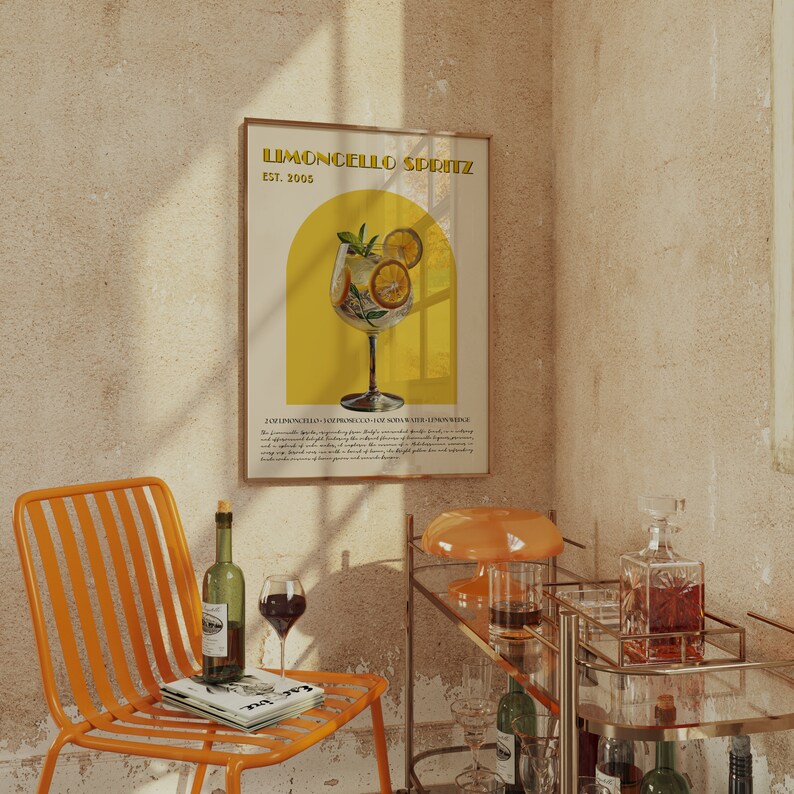 Limoncello Spritz Cocktail Poster - Italian Aesthetic Bar Cart Wall Art ...