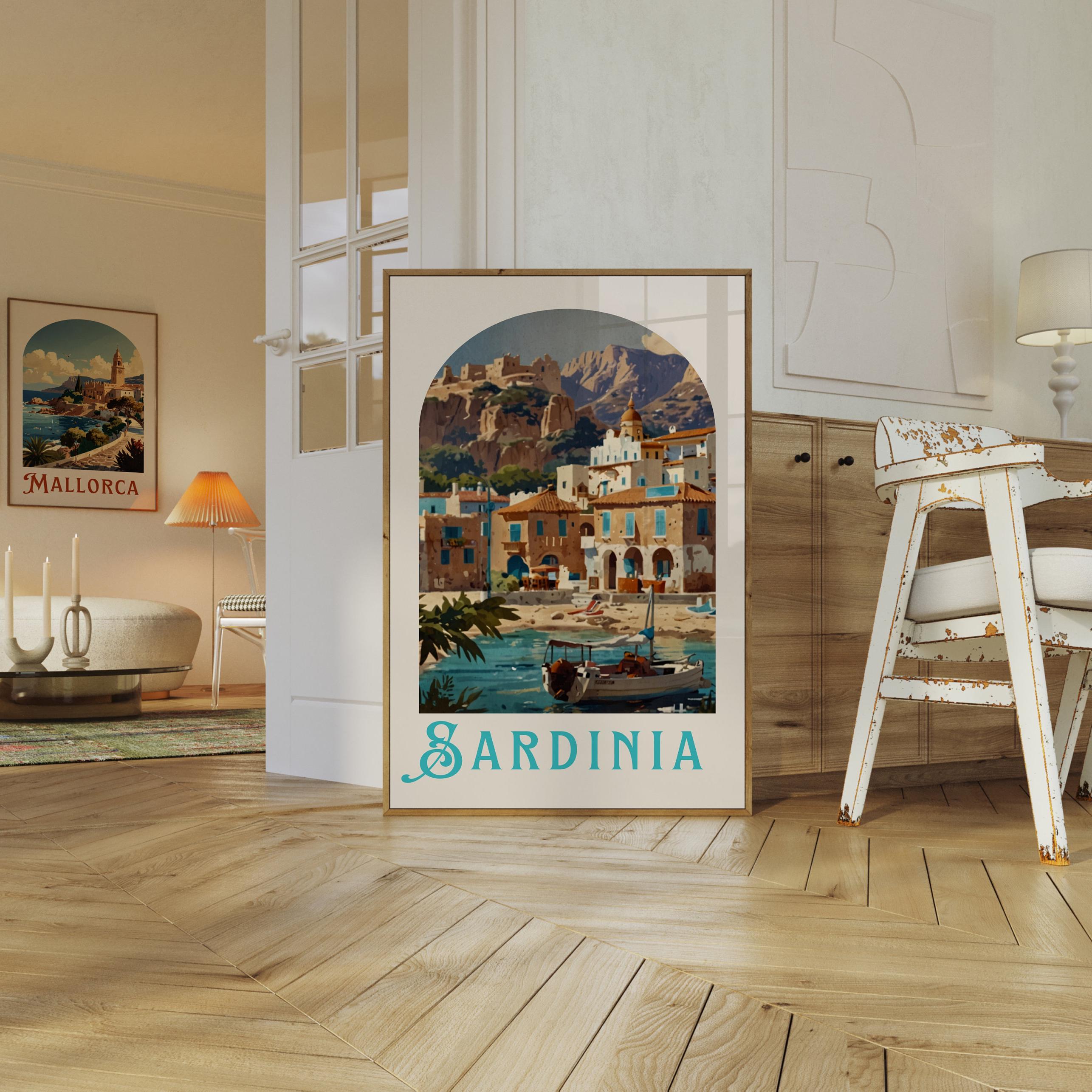 Sardinia Retro Poster, Travel Wall Art, Sardegna Wall Art, Island Wall ...