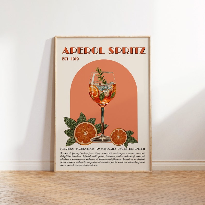 Aperol Spritz Print, Aperol Spritz Poster, Classic Cocktail Bar Wall ...