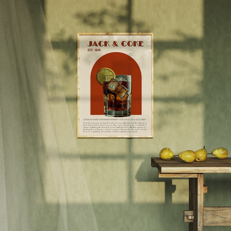 Jack & Coke Print, Classic Cocktail Bar Wall Art, Bar Cart Art Prints ...