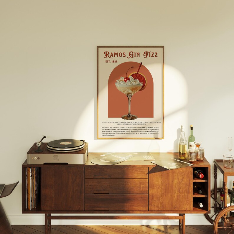 Ramos Gin Fizz Vintage Cocktail Print, Gin Print, Gin and Tonic Print ...