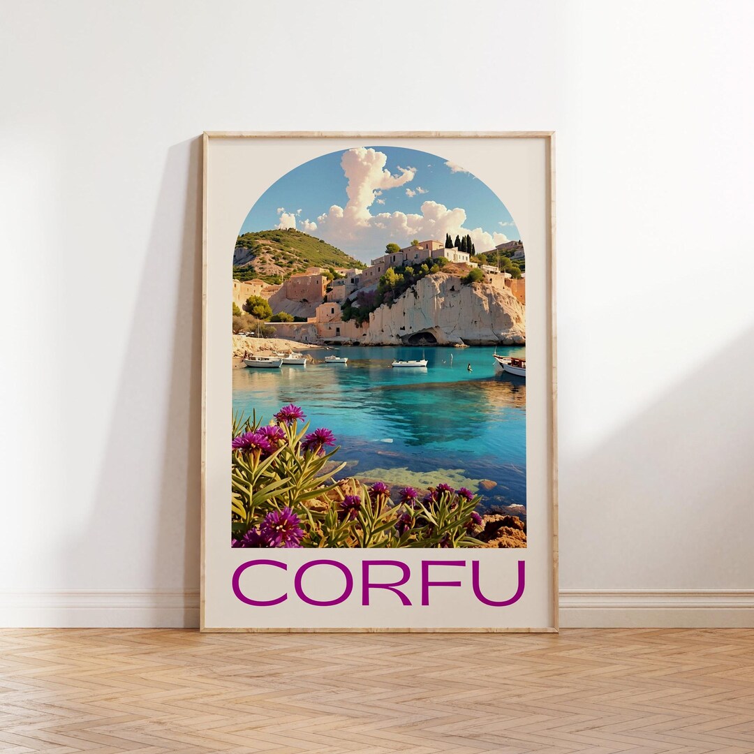 Corfu Art Print, Corfu Poster, Corfu Wall Art, Corfu Gift, Corfu Retro ...