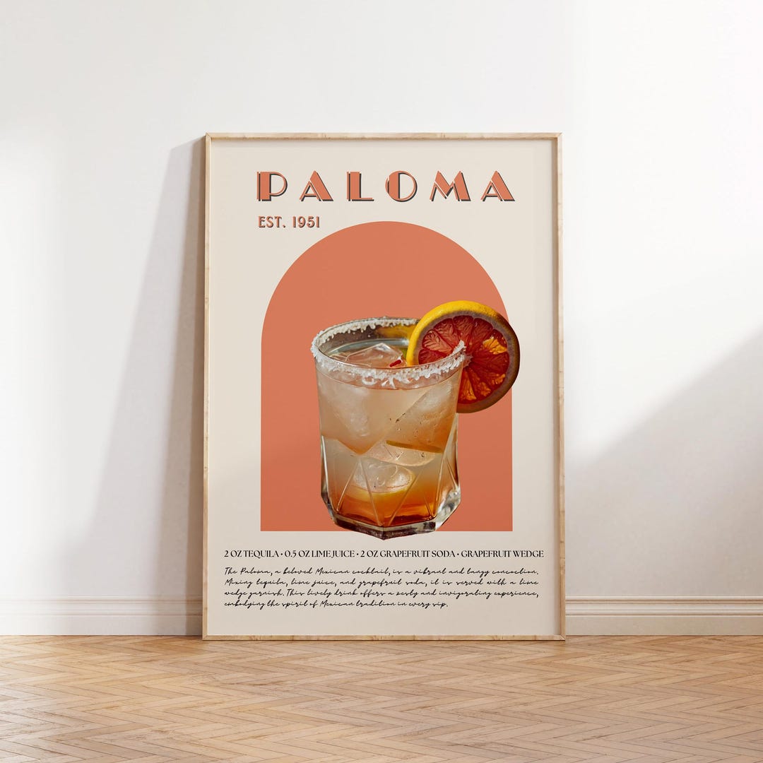 Paloma Cocktail Print, Bar Cart Wall Art, Bar Cart Decor, Paloma Wall ...