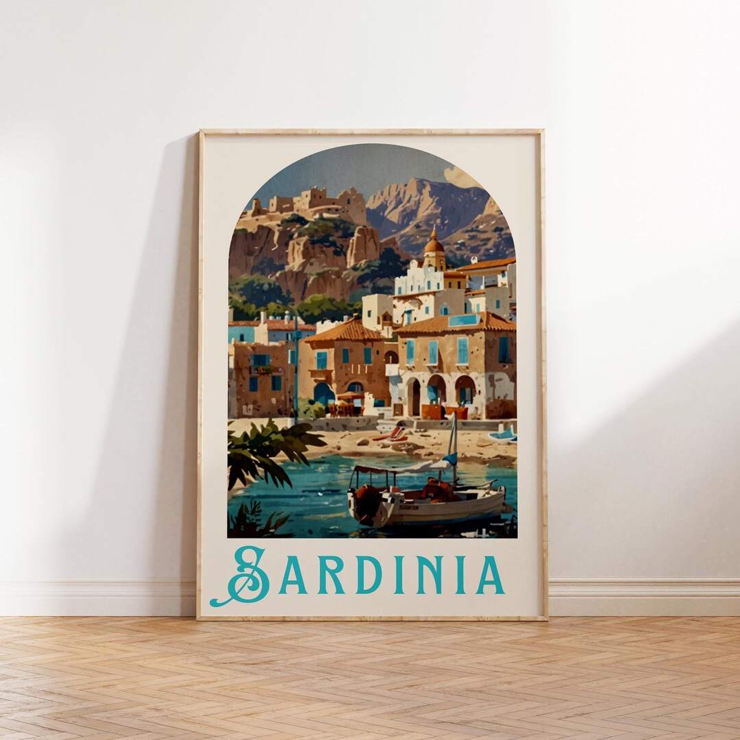 Sardinia Retro Poster, Travel Wall Art, Sardegna Wall Art, Island Wall ...