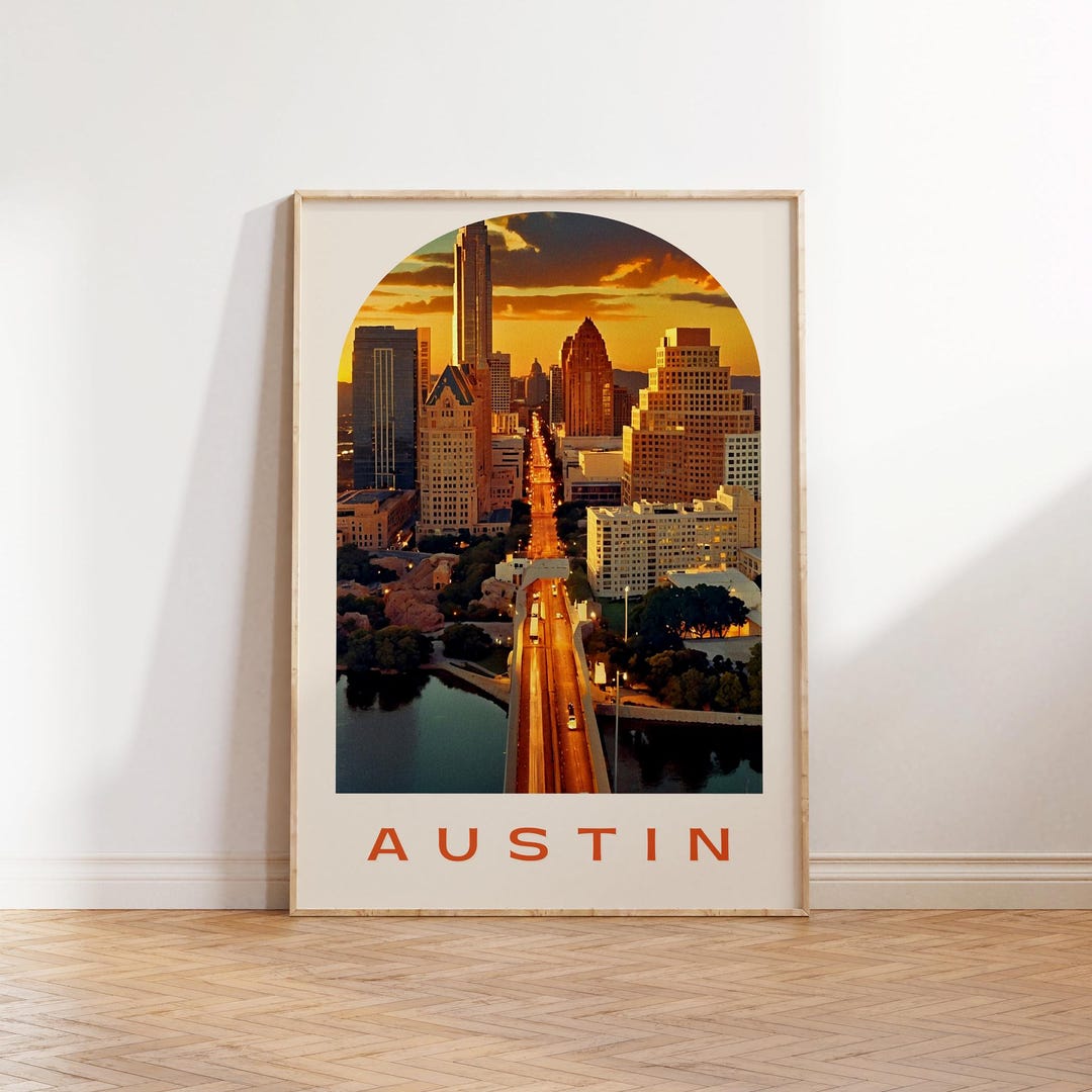 Austin Tx Print, Austin Skyline Poster, Texan Gift, Retro Austin Texas ...