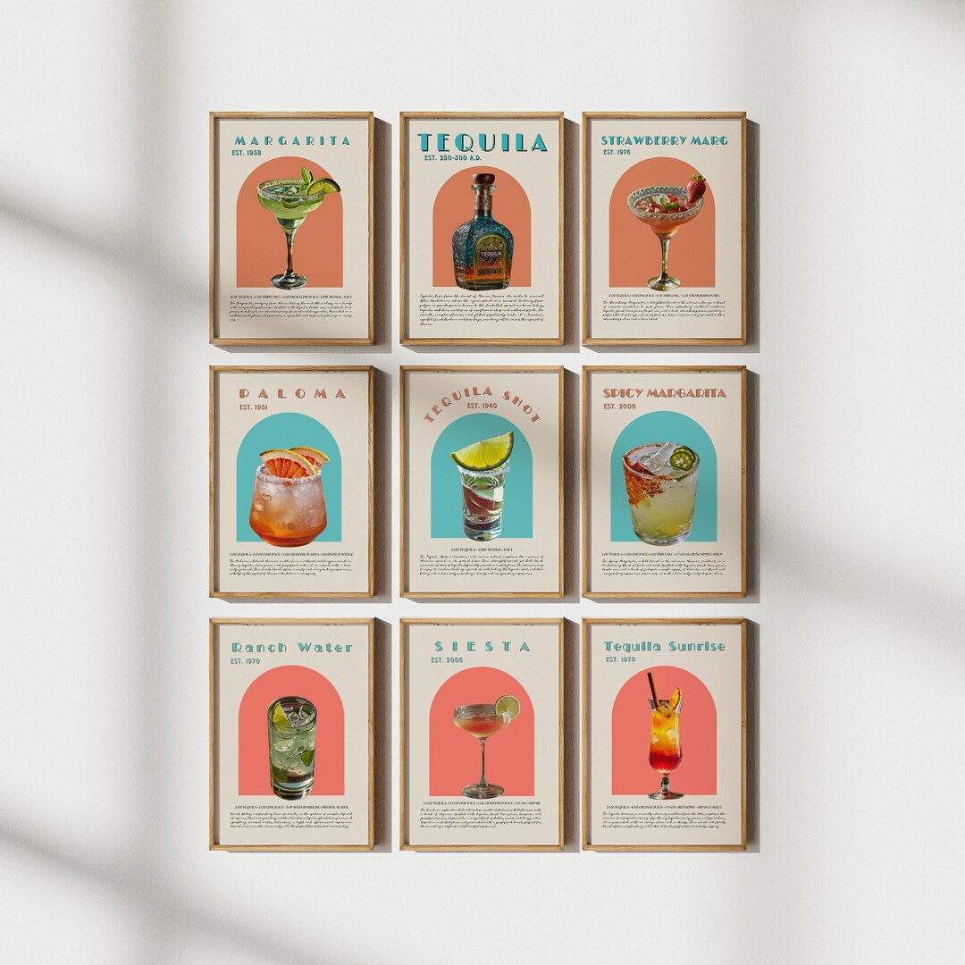 Trendy Tequila Art Bundle - 9 Digital Prints, Tequila Cocktail Prints ...