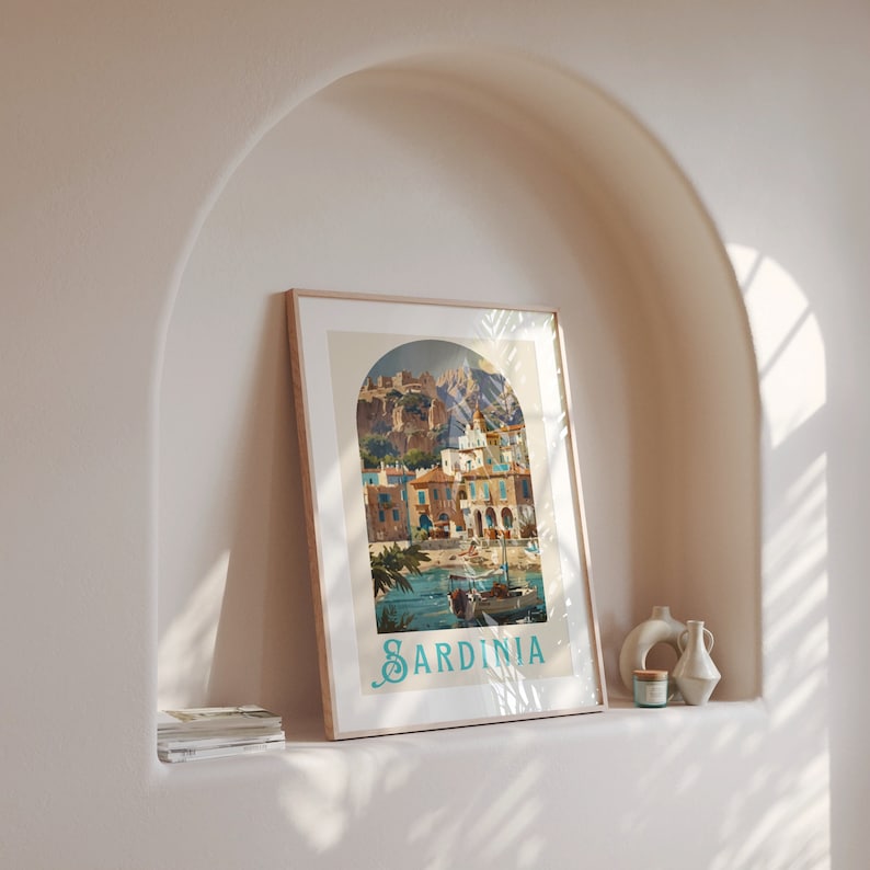 Sardinia Retro Poster, Travel Wall Art, Sardegna Wall Art, Island Wall ...