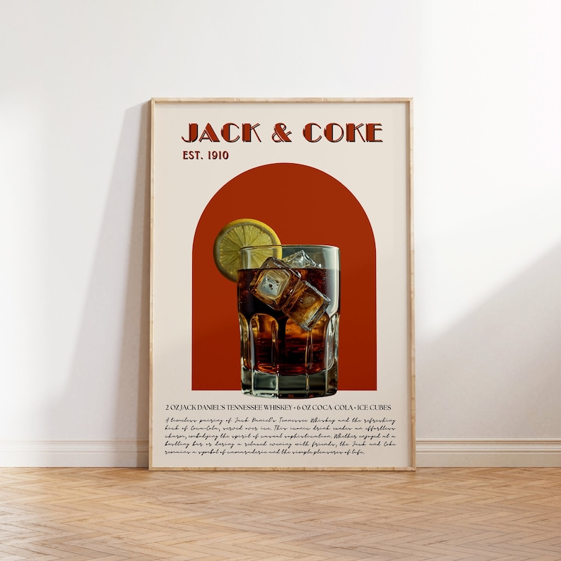 Jack & Coke Print, Classic Cocktail Bar Wall Art, Bar Cart Art Prints ...
