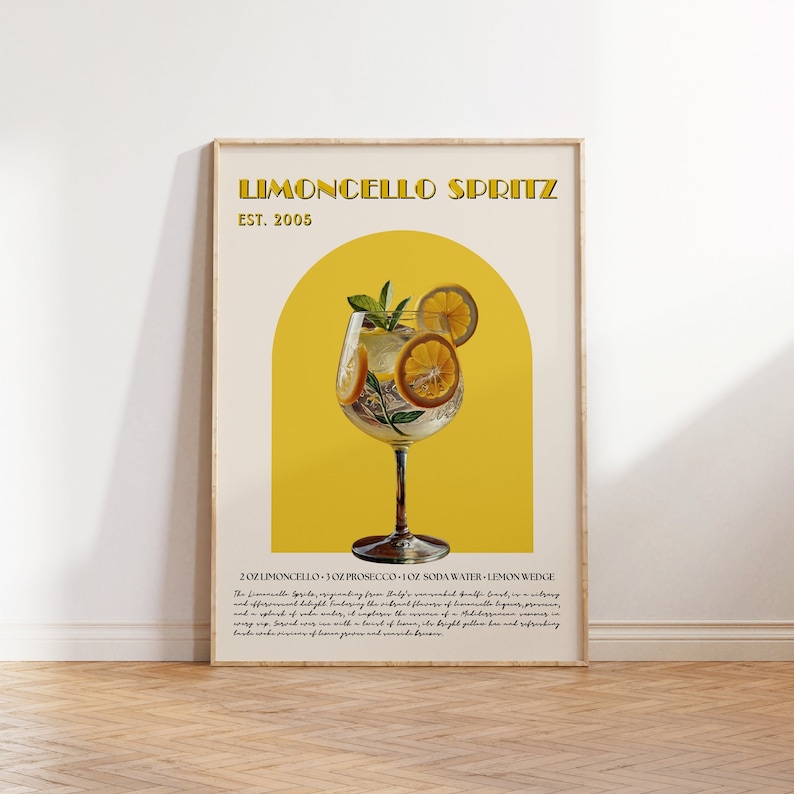 Limoncello Spritz Wall Art, Limoncello Retro Bar Poster, Gift for ...