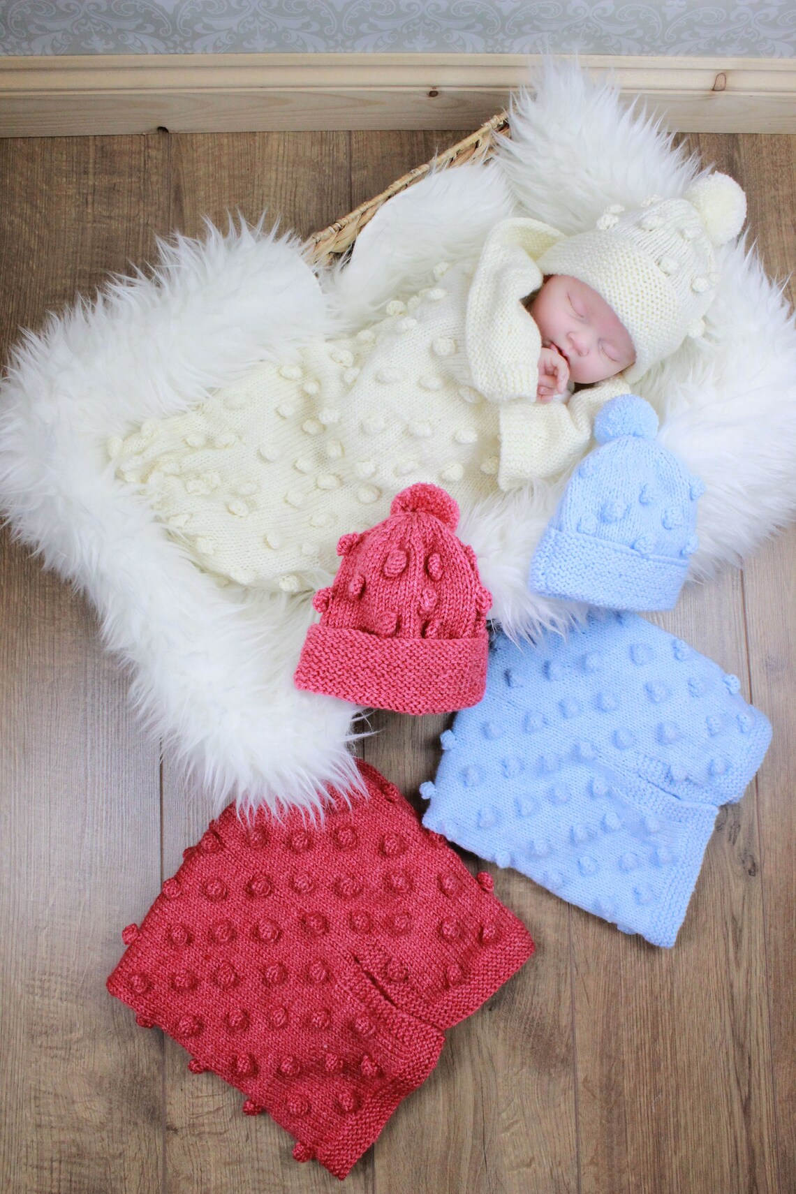 KNITTING PATTERN for Baby Bobble Cocoon Papoose & Hat in 2 - Etsy