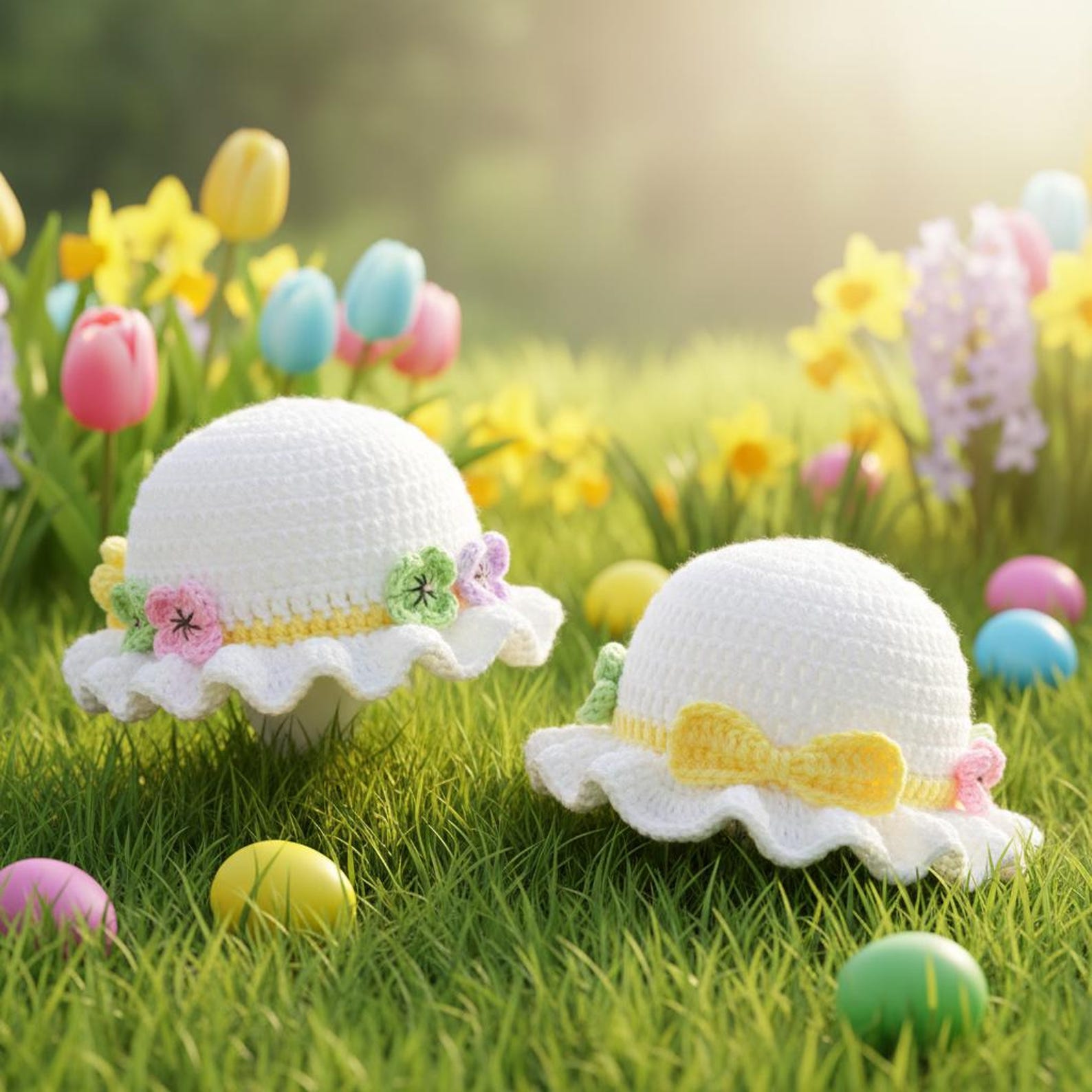 Crochet Pattern for Flower Easter Bonnet Hat in 5 Sizes, Preemie ...