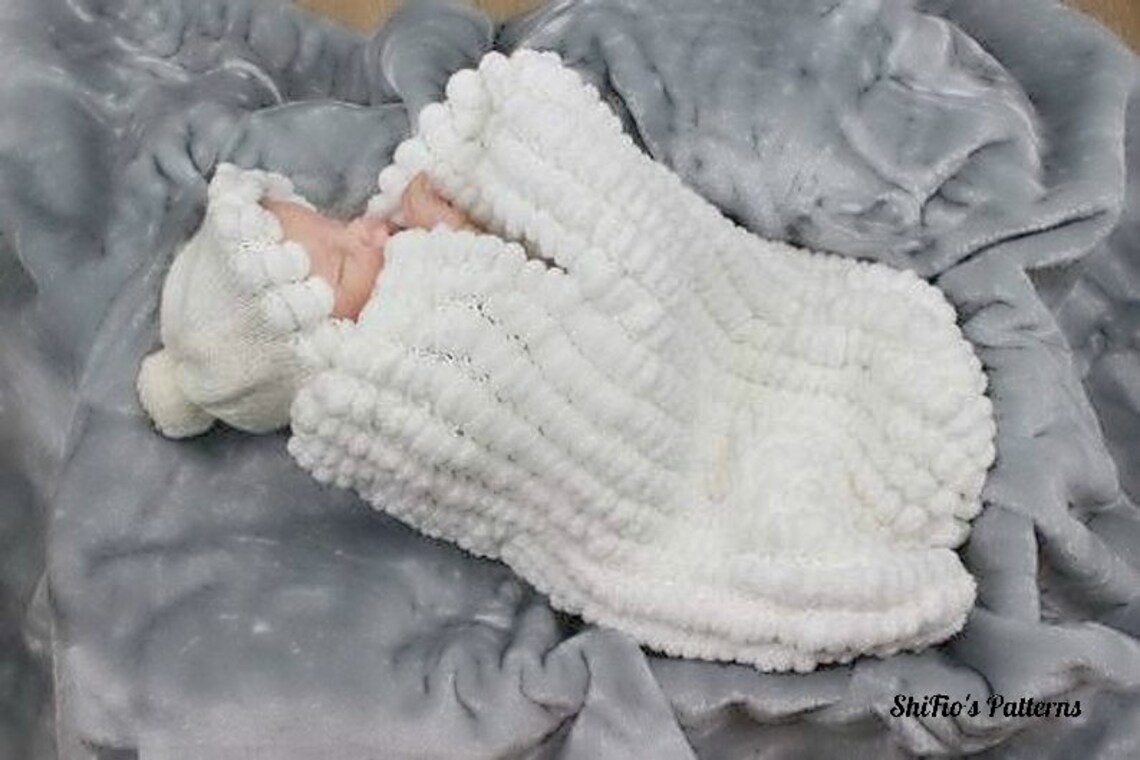 KNITTING PATTERN for Baby Pom Pom Cocoon Papoose & Hat in 3 - Etsy