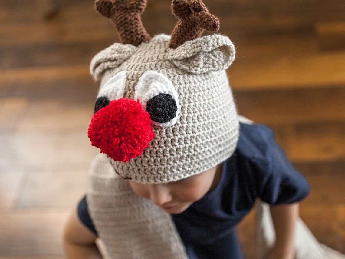 CROCHET PATTERN for Reindeer Christmas Hat & Scarf in 3 Sizes - Etsy